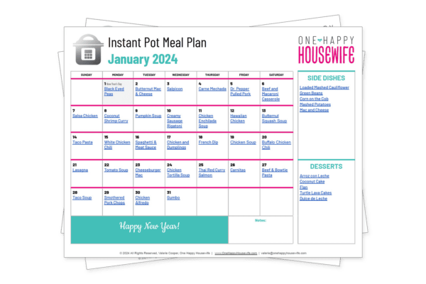 Instant Pot Meal Plan (January 2024) - One Happy Housewife