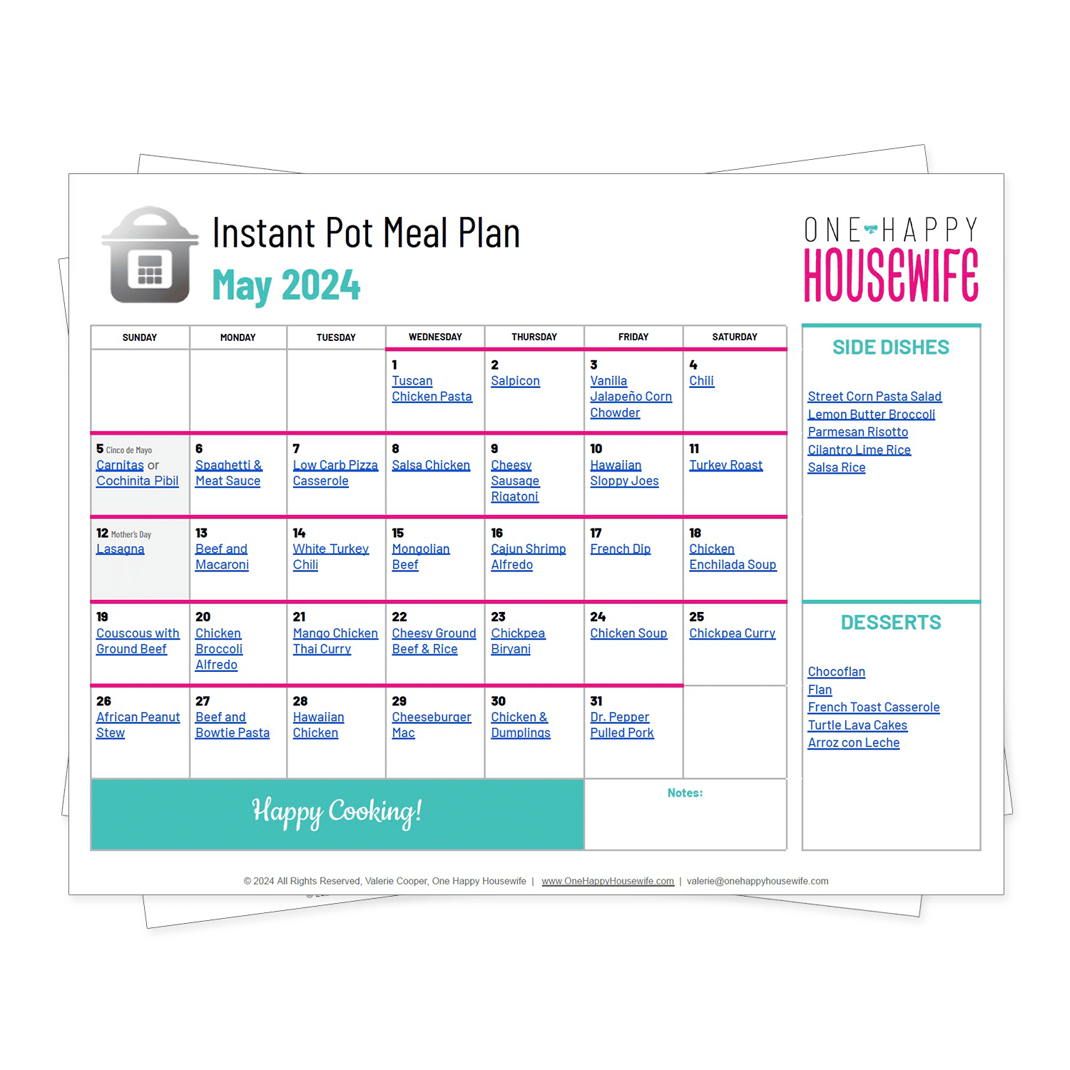 Instant Pot Monthly Meal Plan - One Happy Housewife