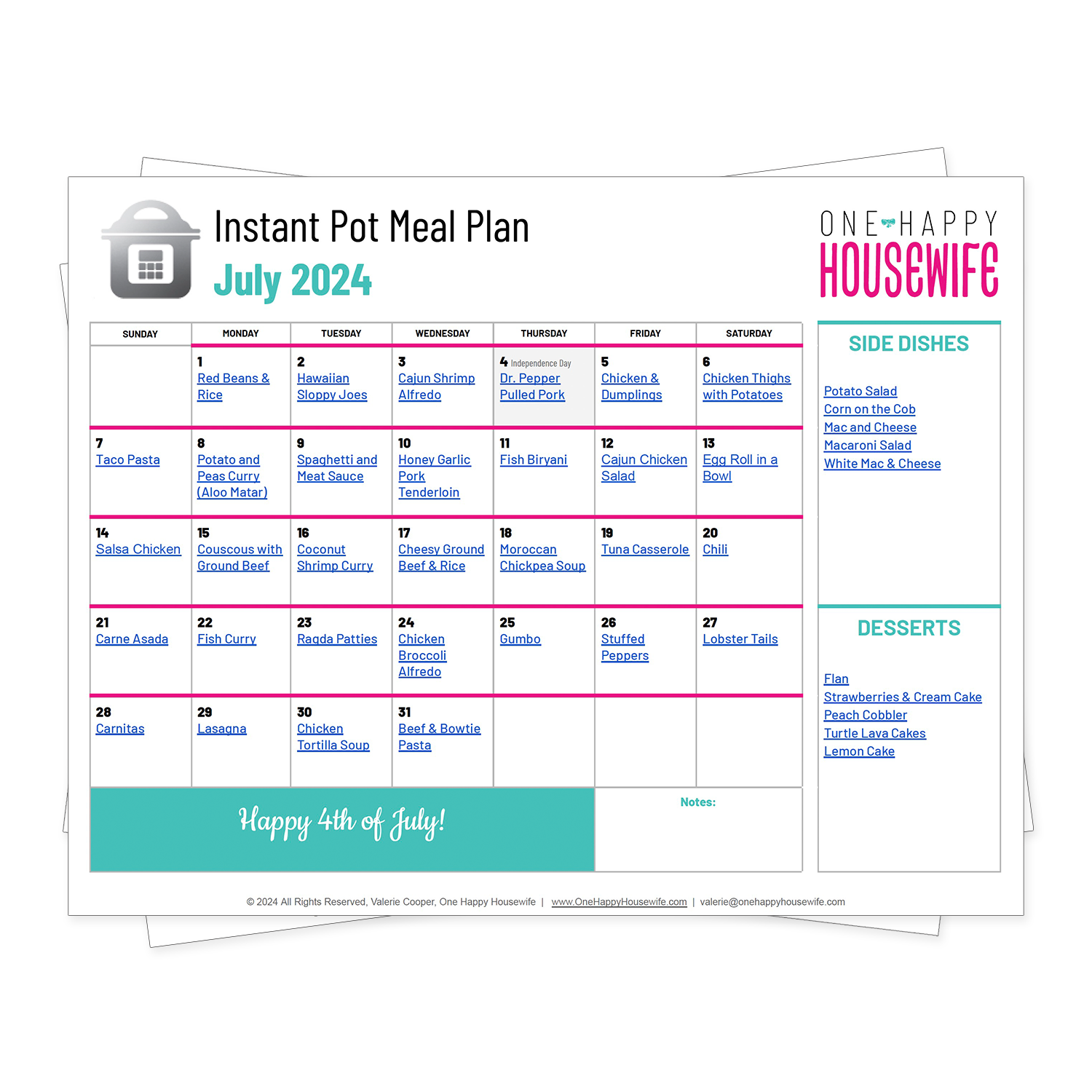Instant Pot Meal Plan (July 2024) - One Happy Housewife