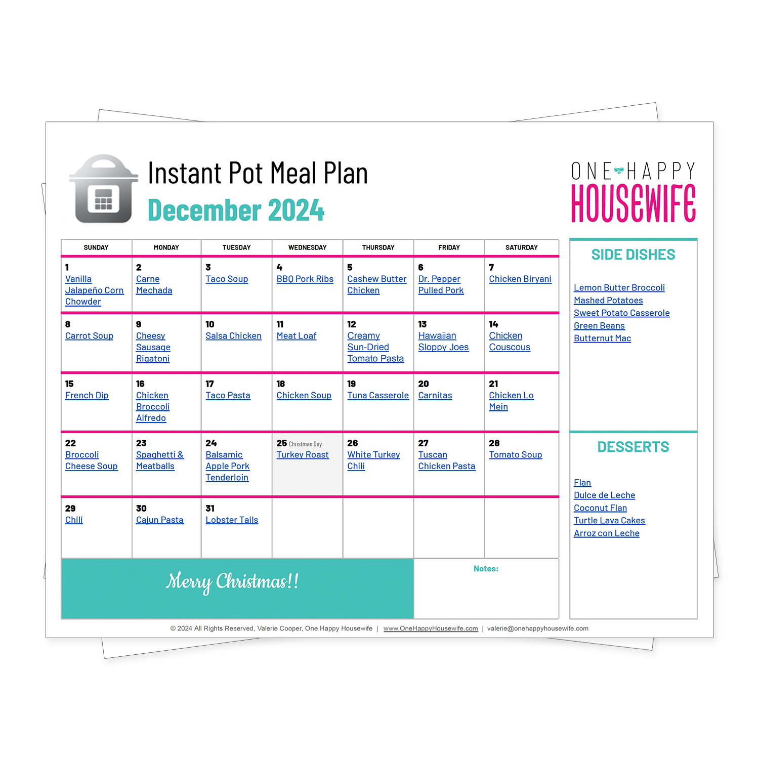 Instant Pot Meal Plan (December 2024) - One Happy Housewife
